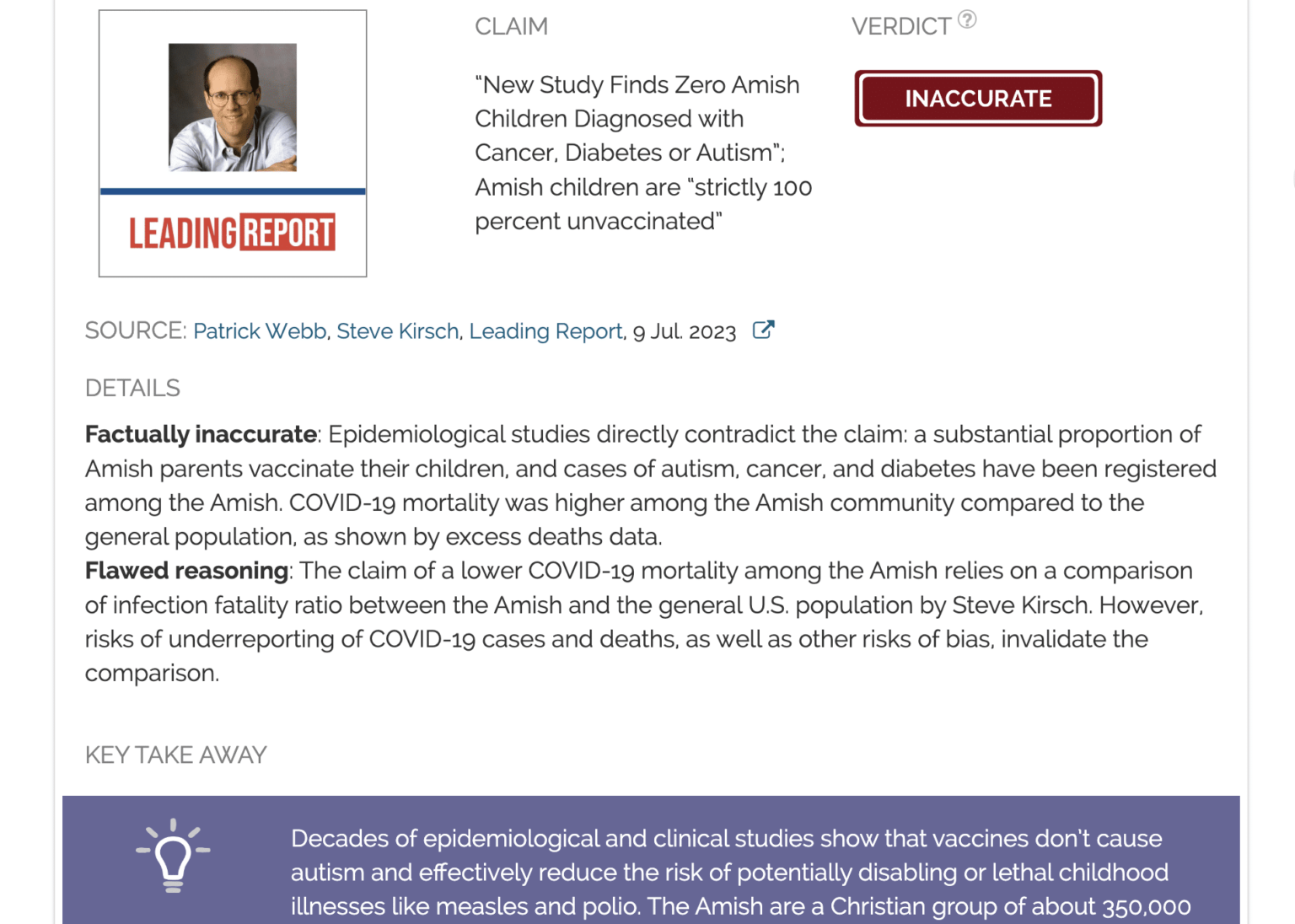 Claim by Steve Kirsch that the Amish don’t experience autism, cancer ...