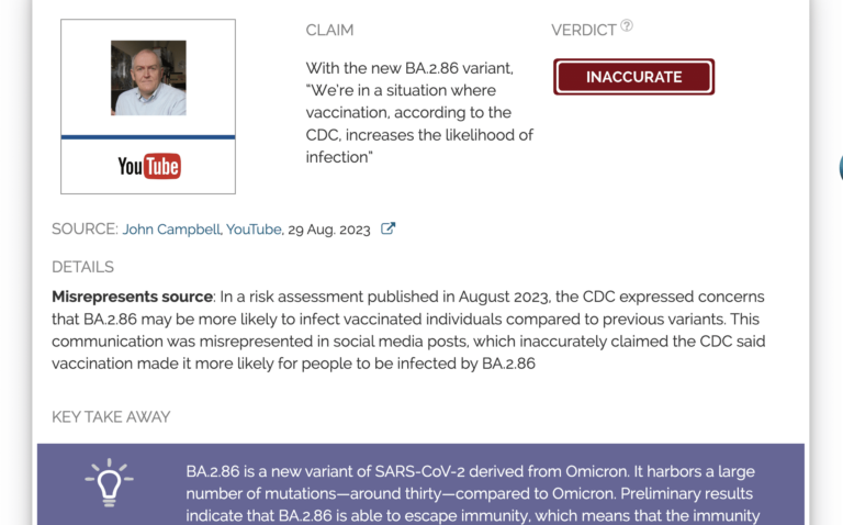 Posts misrepresent CDC risk assessment of new SARS-CoV-2 variant BA.2.86; COVID-19 vaccines don ...