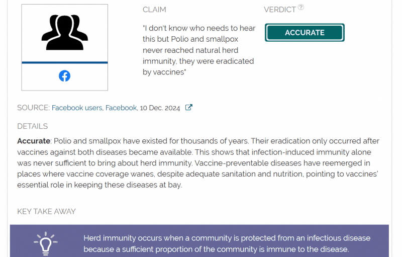 Facebook meme correctly states that vaccines led to eradication of ...