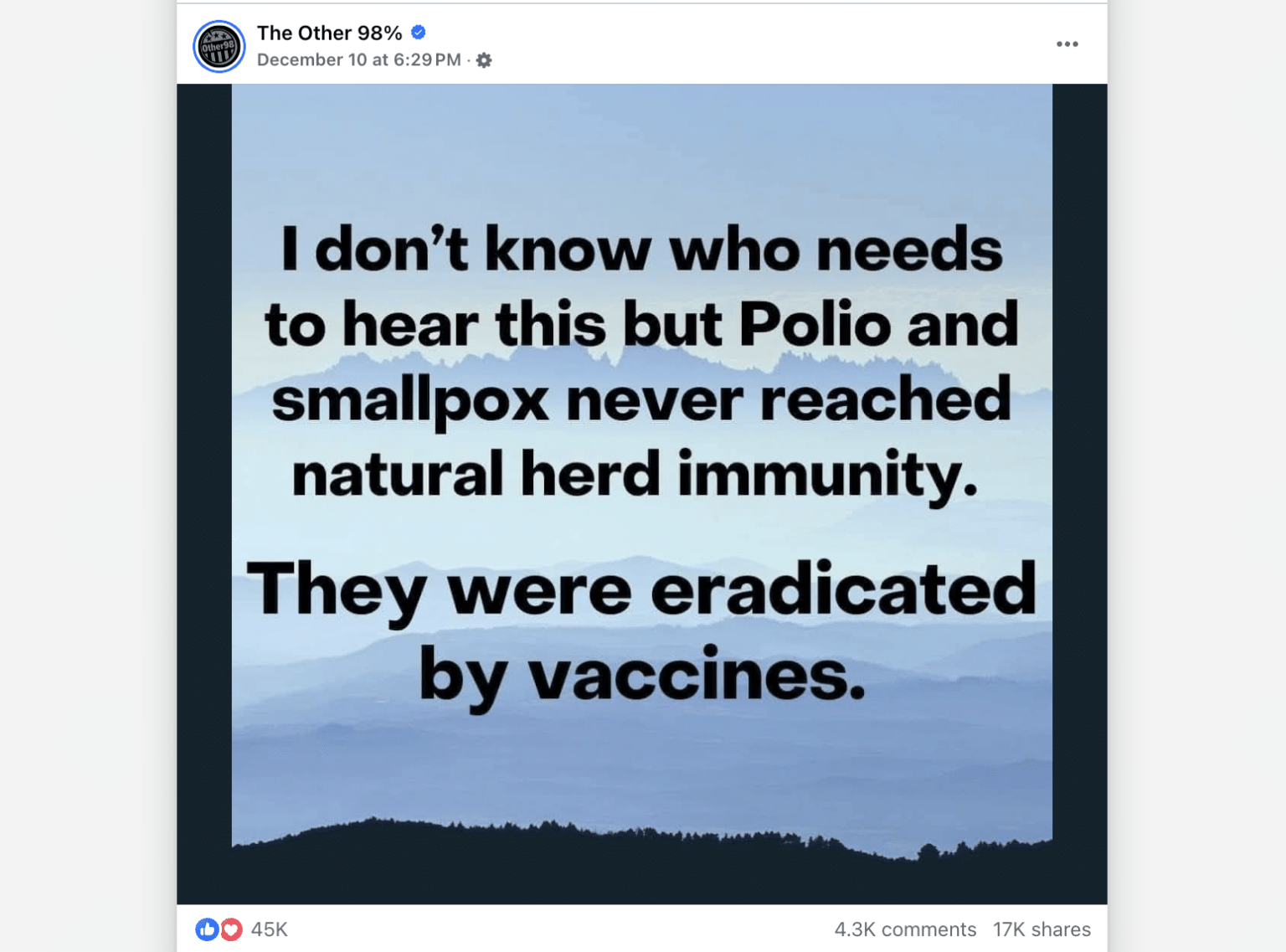 Facebook meme correctly states that vaccines led to eradication of ...